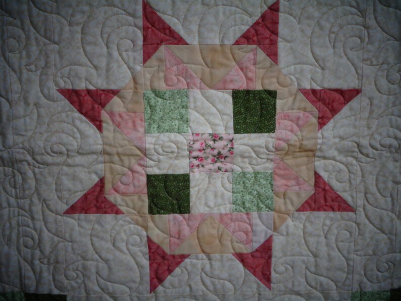 Starfire Pattern in Greens and Pinks With Tiny Pink Roses - Etsy