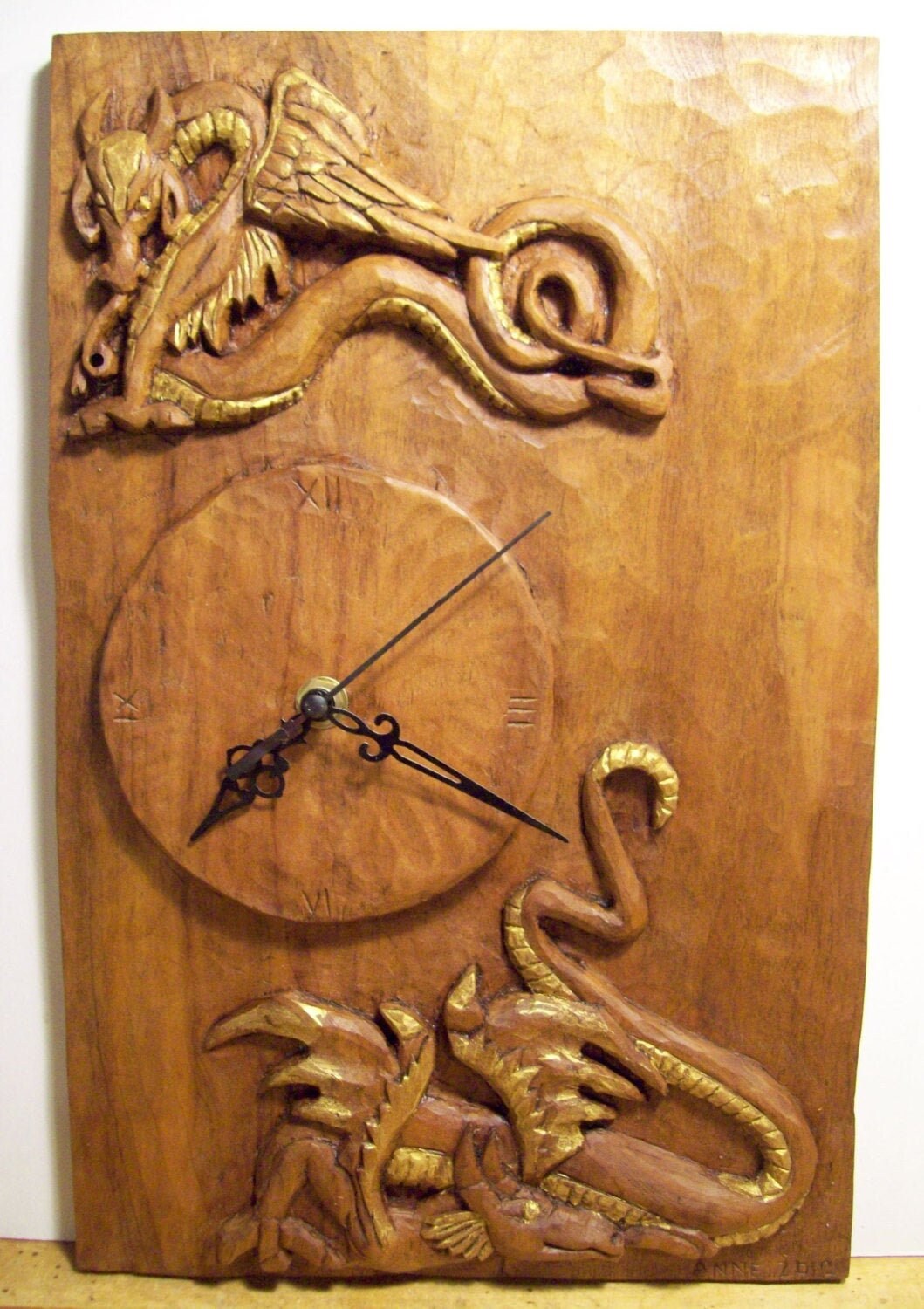 Wood Carving Dragons Clock, Handmade Woodcarving, 9,4 X 14,1. - Etsy