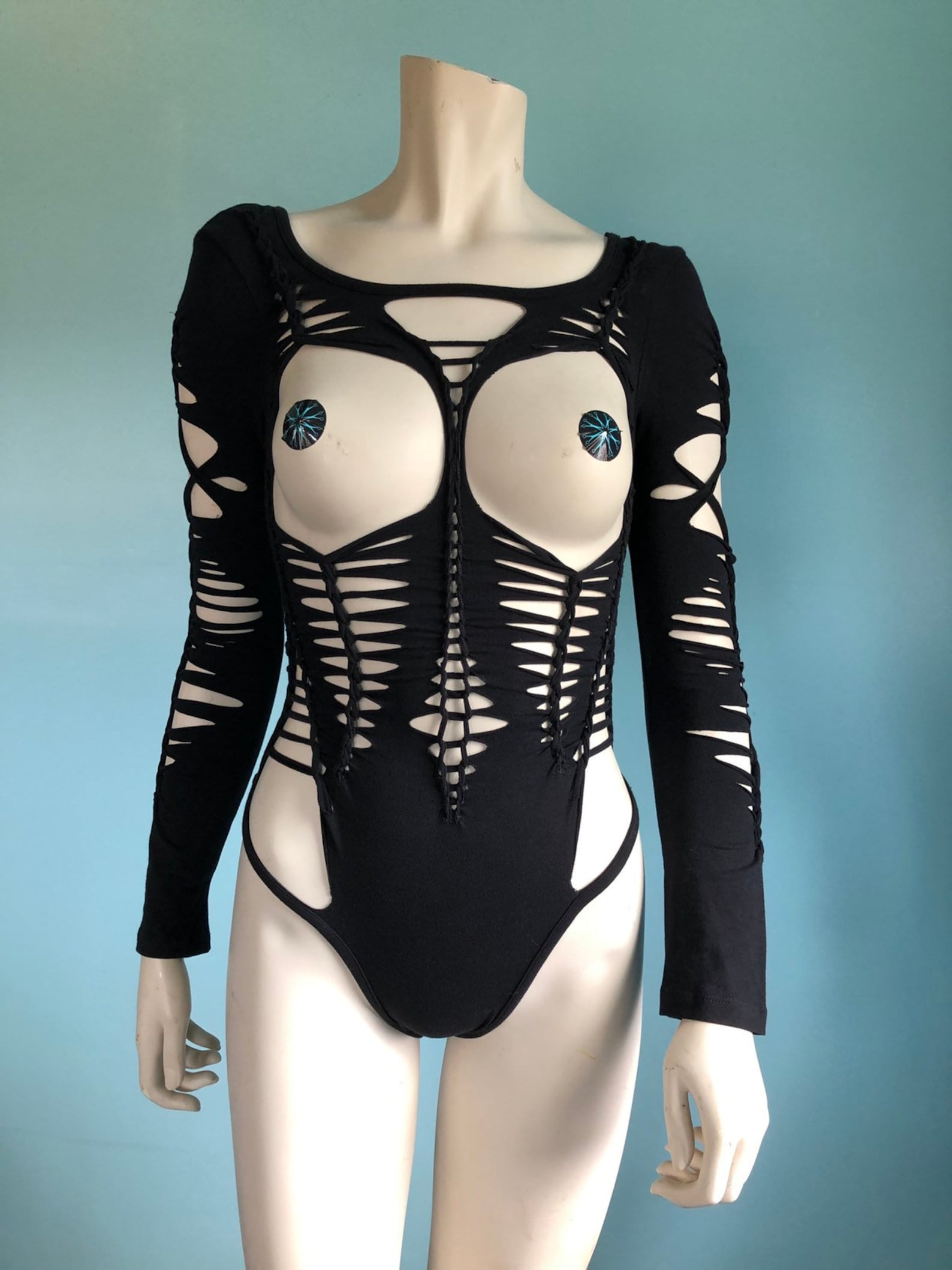 Bodysuit Sexy Slit Weave Festival Rave Bodysuit Gift for Girlfriend Black Friday Sale Cut ...