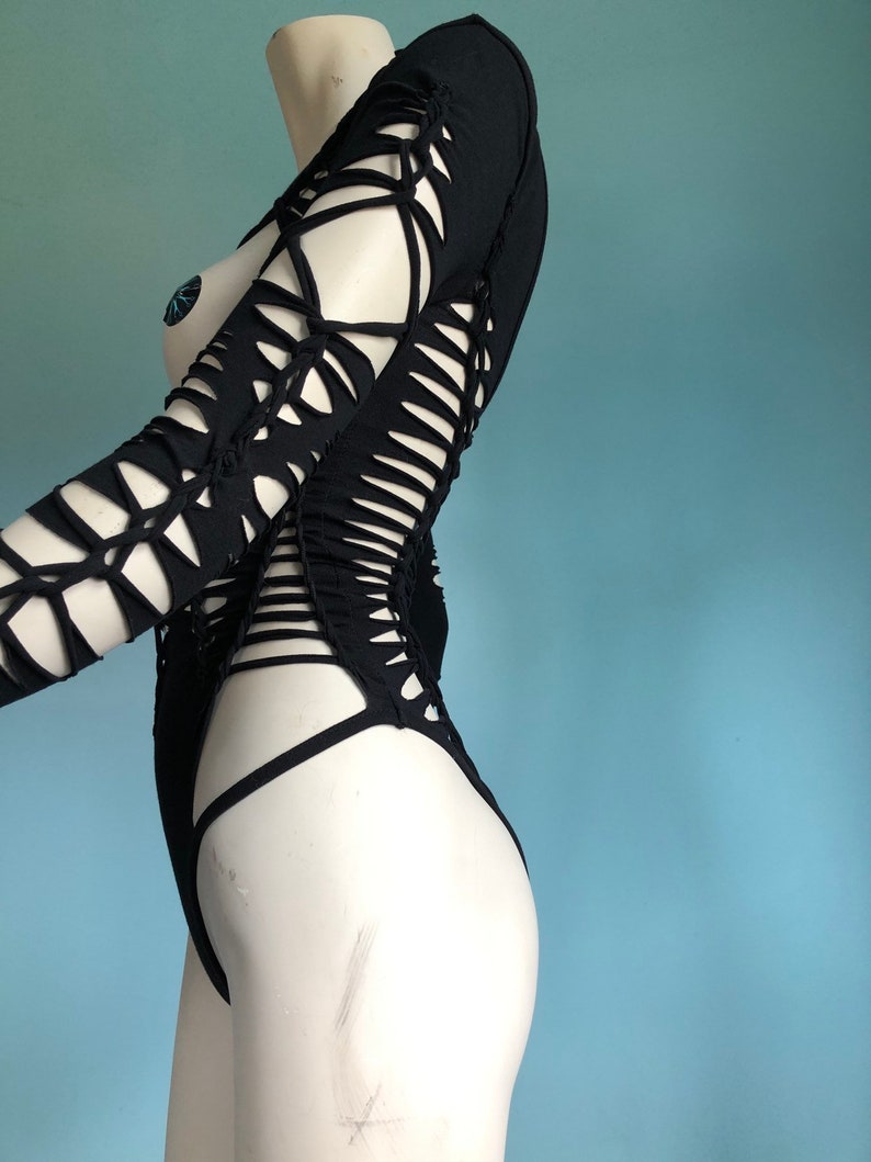 Bodysuit Sexy Slit Weave Festival Rave Bodysuit Gift for Girlfriend Black Friday Sale Cut ...