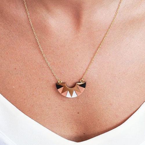 Dusty Rose Geometric Necklace Geometric Necklace Halfcircle | Etsy