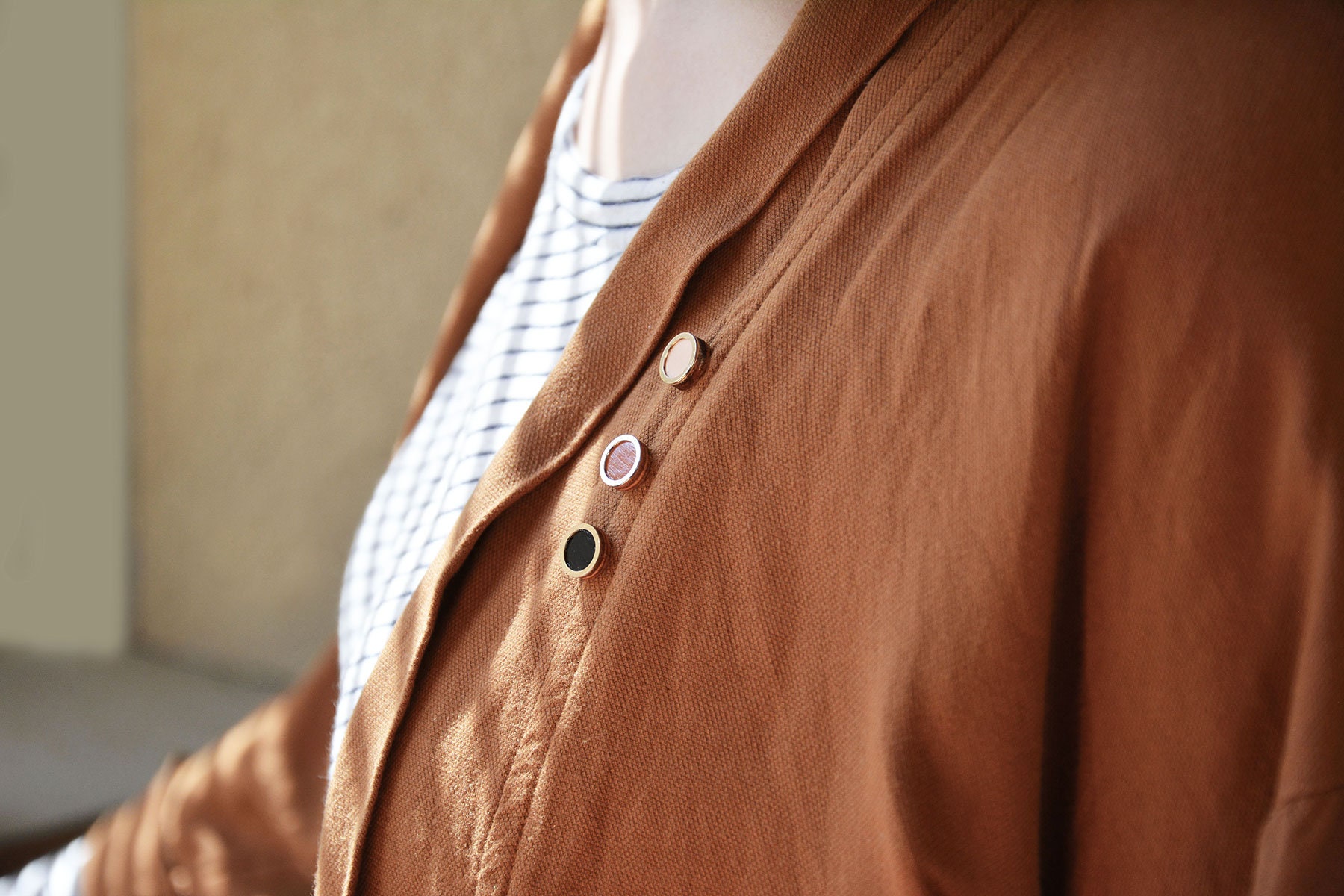 Mini Pin Badge Set Brass and wood Geometric Pins Circle pin | Etsy