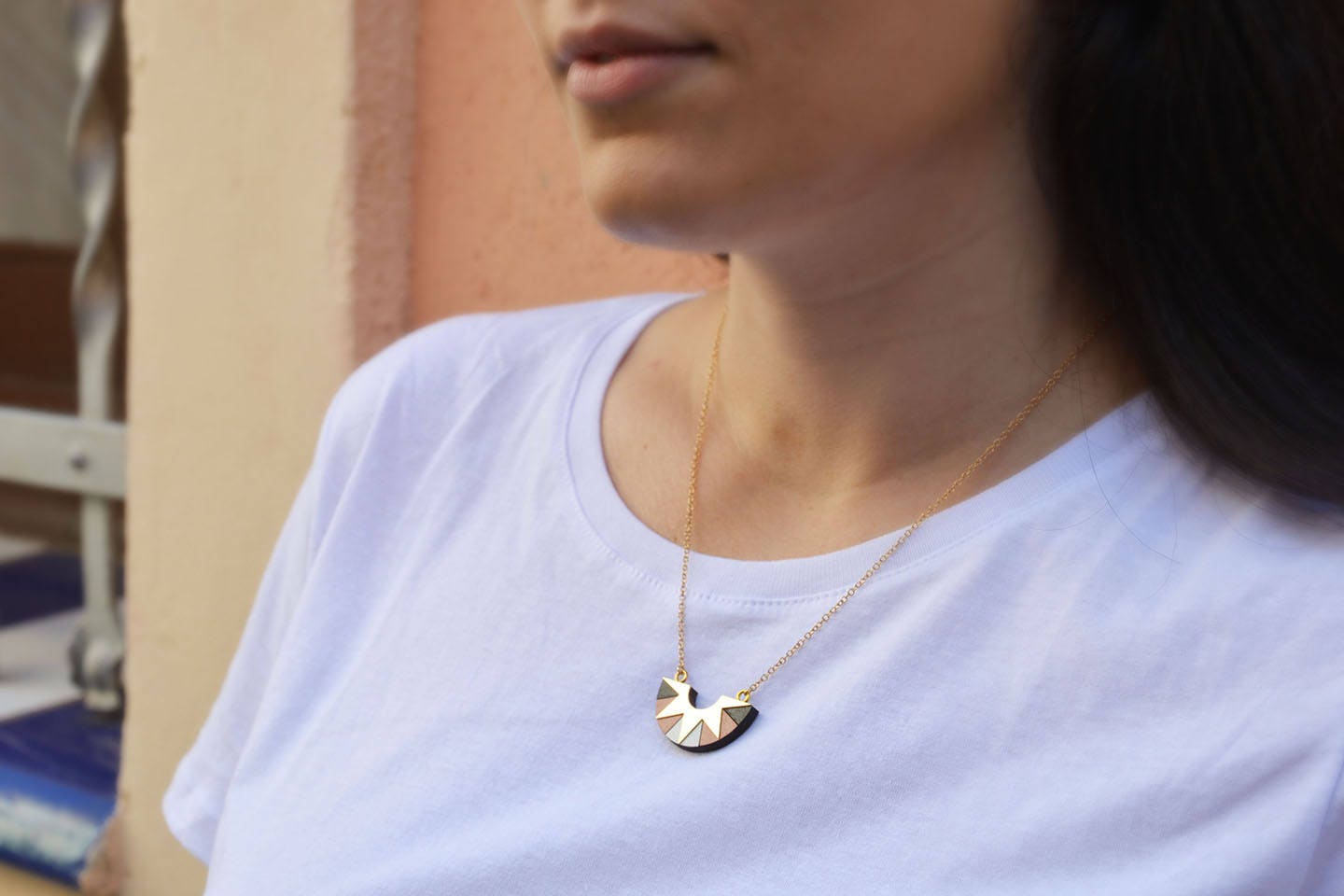 Dusty Rose Geometric Necklace Geometric Necklace Halfcircle - Etsy