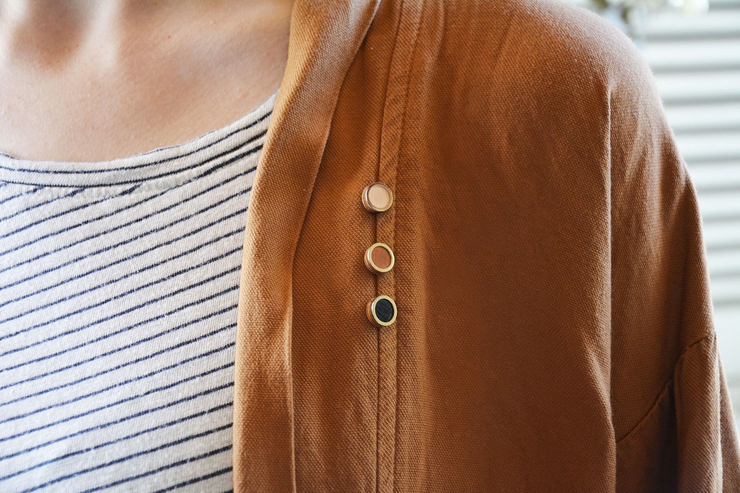 Mini Pin Badge Set, Brass and Wood Geometric Pins, Circle Pin ...
