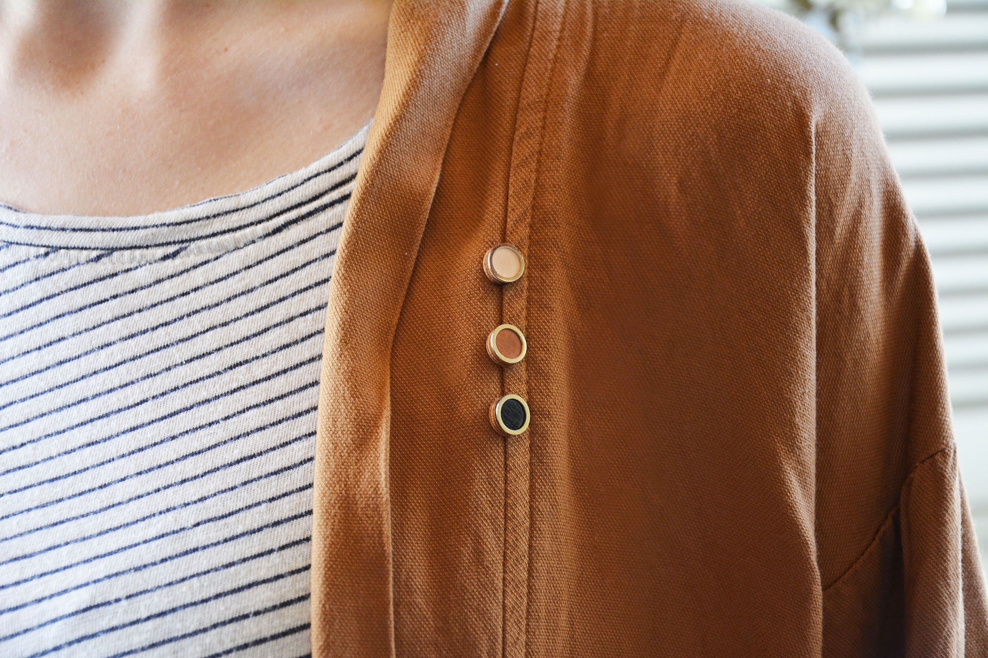 Mini Pin Badge Set Brass and wood Geometric Pins Circle pin | Etsy