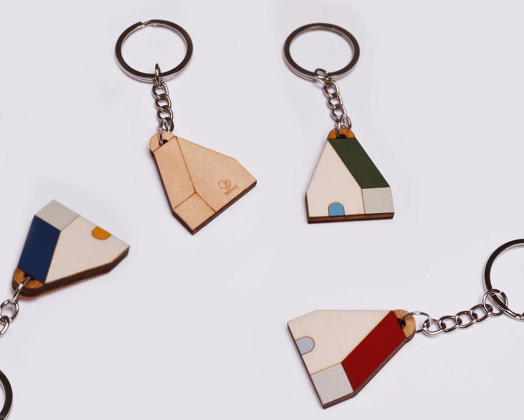 Minimalist Design Keychain, Personalized Little House Wooden Keychain ...