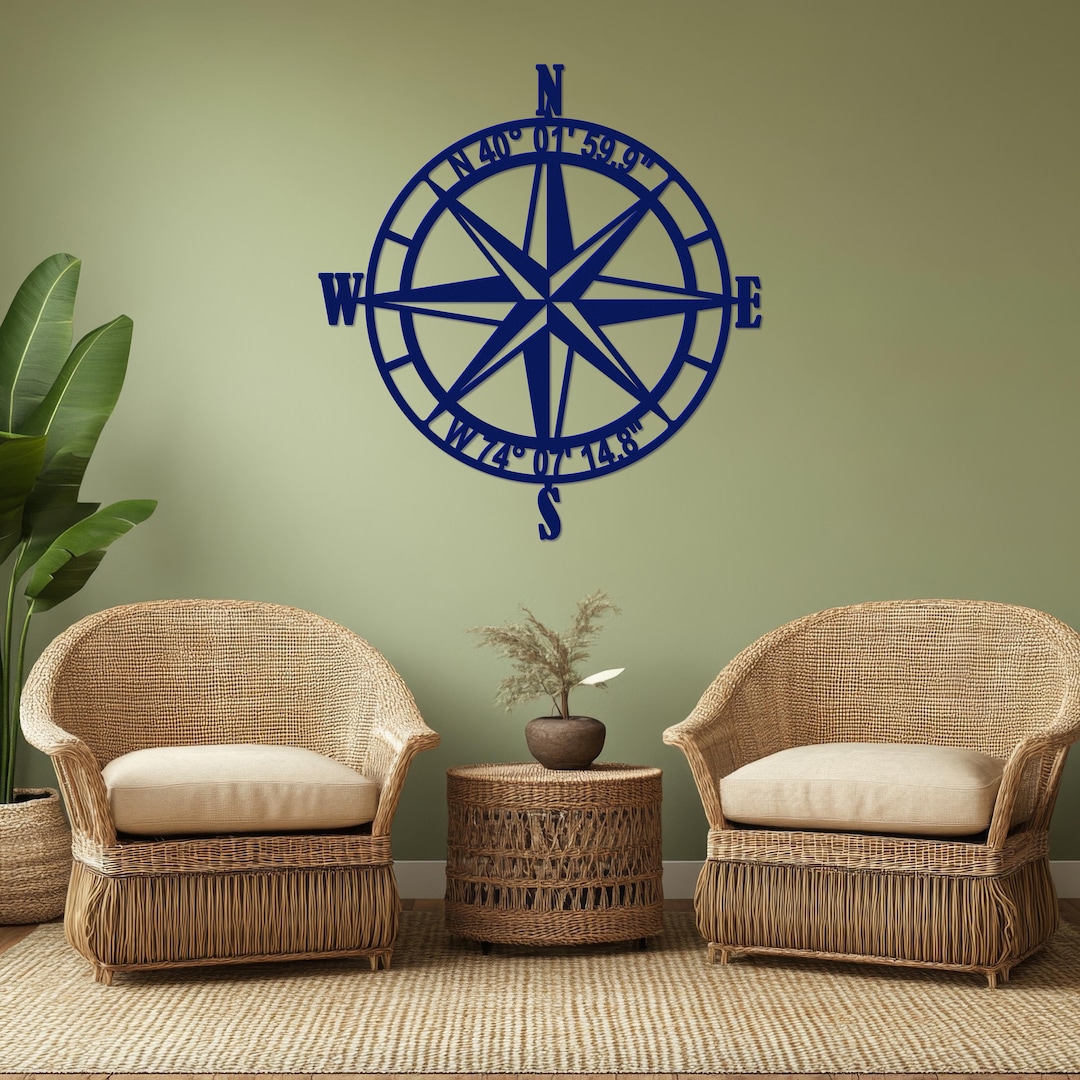 Nautical Compass Rose Metal Wall Art With GPS Coordinates - Etsy