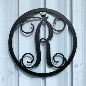 22" Round Metal Monogram Letter, Metal Monogram Door Hanger, Wall Art ...