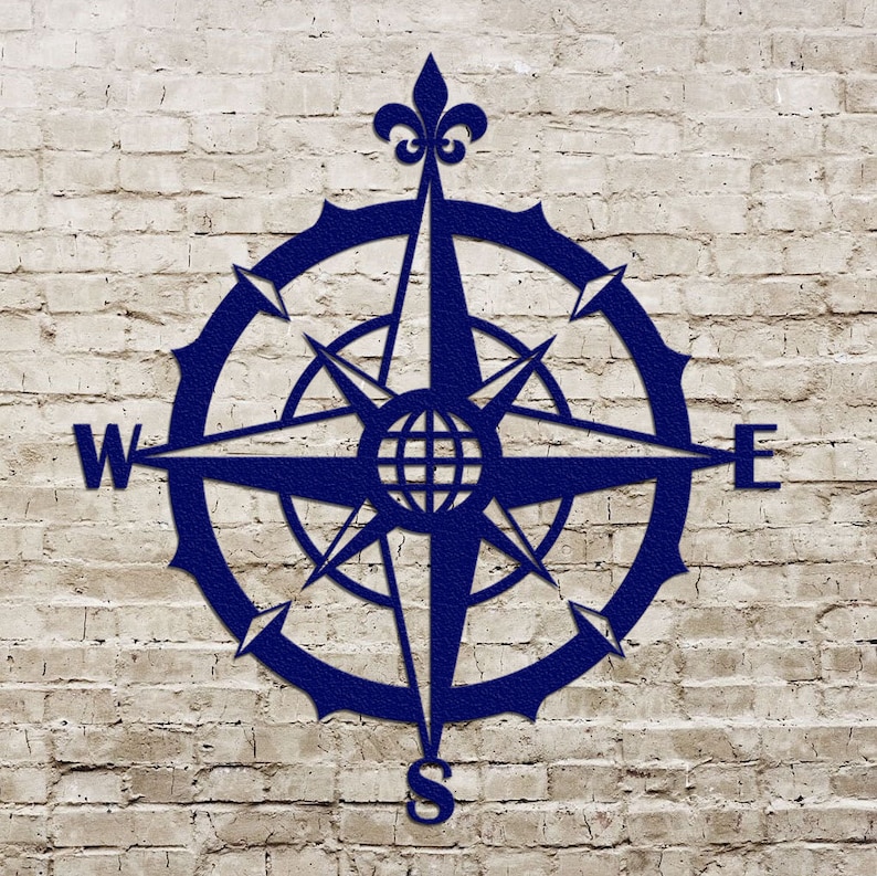 Highly ornate compass rose with a fleur-de-lis as north mark | Etsy