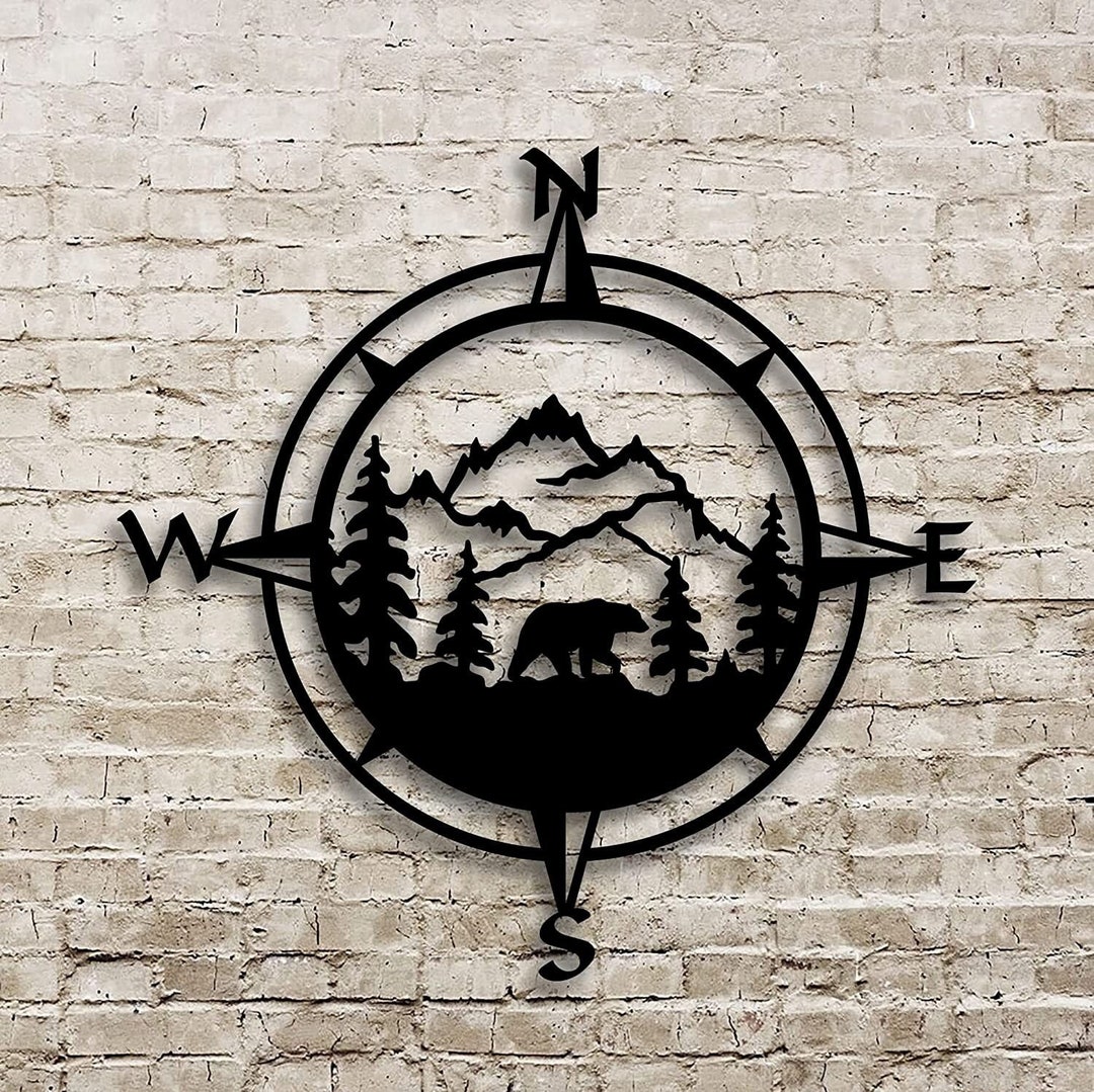 Outdoor Themed Compass Metal Art With Bear - Etsy