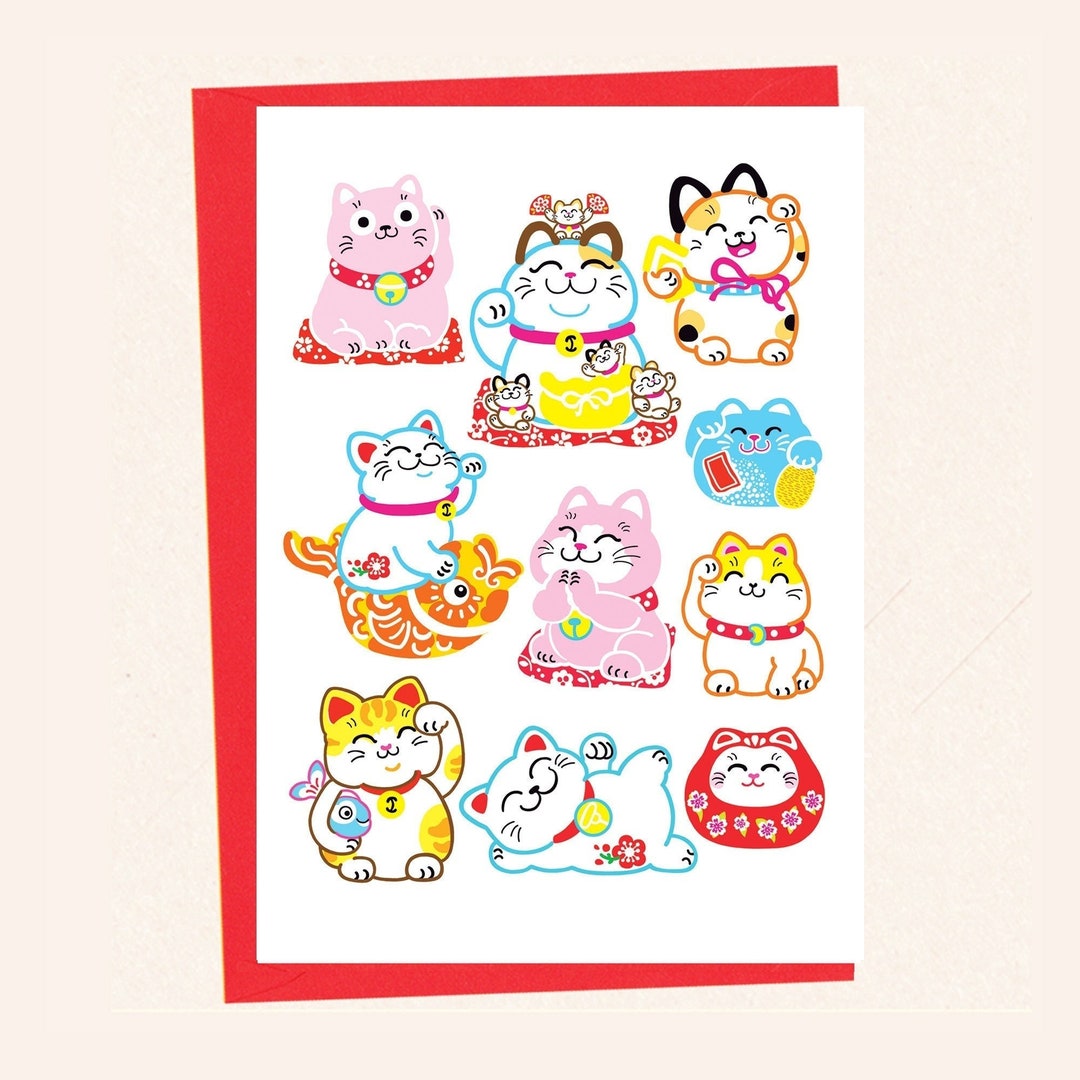 Cat Birthday Card, Lucky Cat Card, Good Luck Card - Etsy