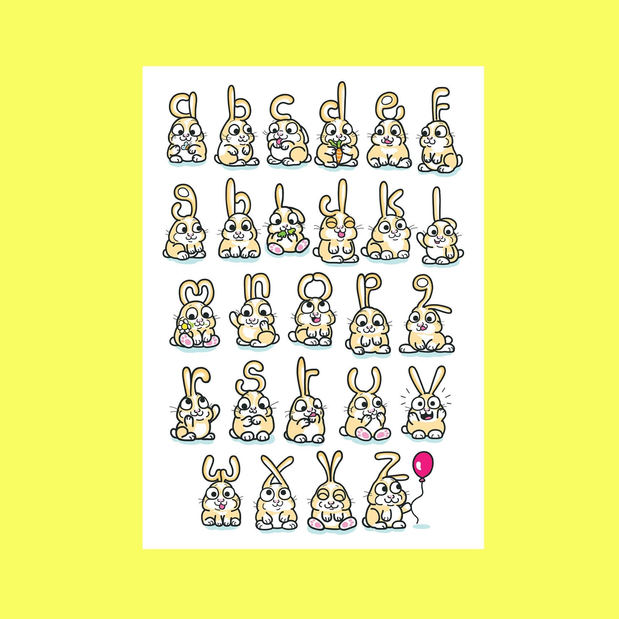 Animal Alphabet Print ABC Rabbit Poster Kids Wall Art - Etsy UK