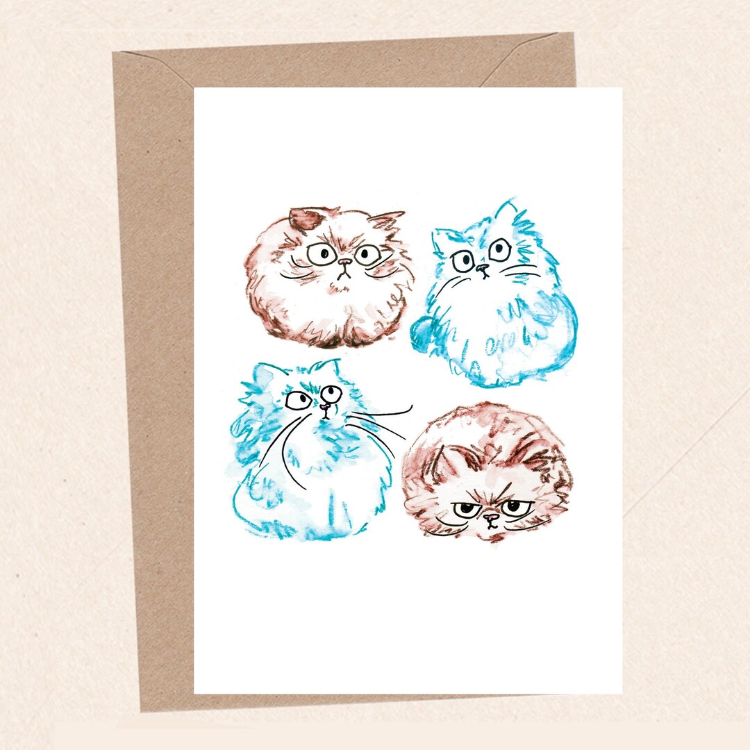 Grumpy Cat Card, Fluffy Cat, Funny Cat Lover Card, Persian Cat ...