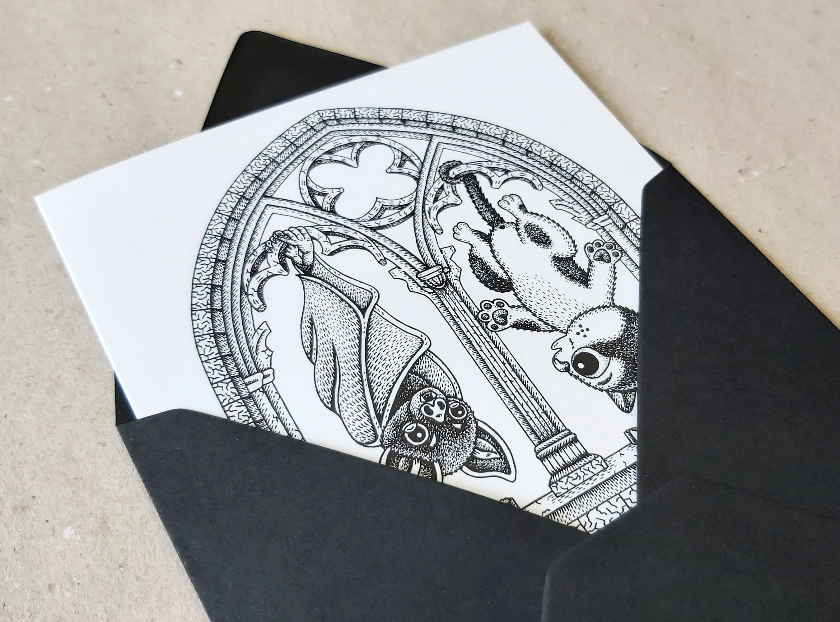 Gothic Cat & Bat Greeting Card Gothic Window, Goth Birthday, Batlover ...