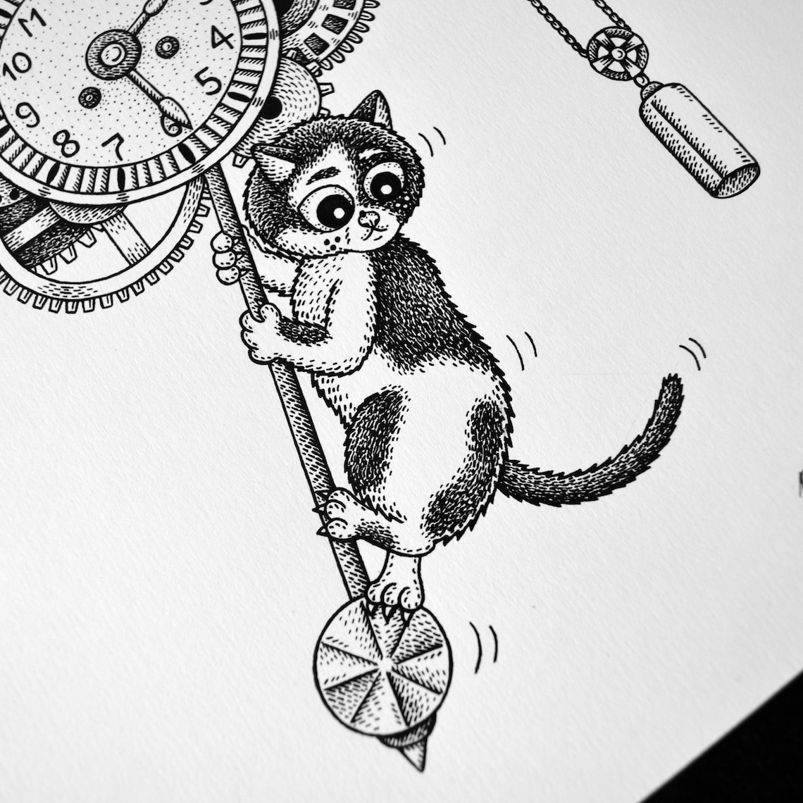 Catching Clockwork Original Art Steampunk Cat Time Travel | Etsy
