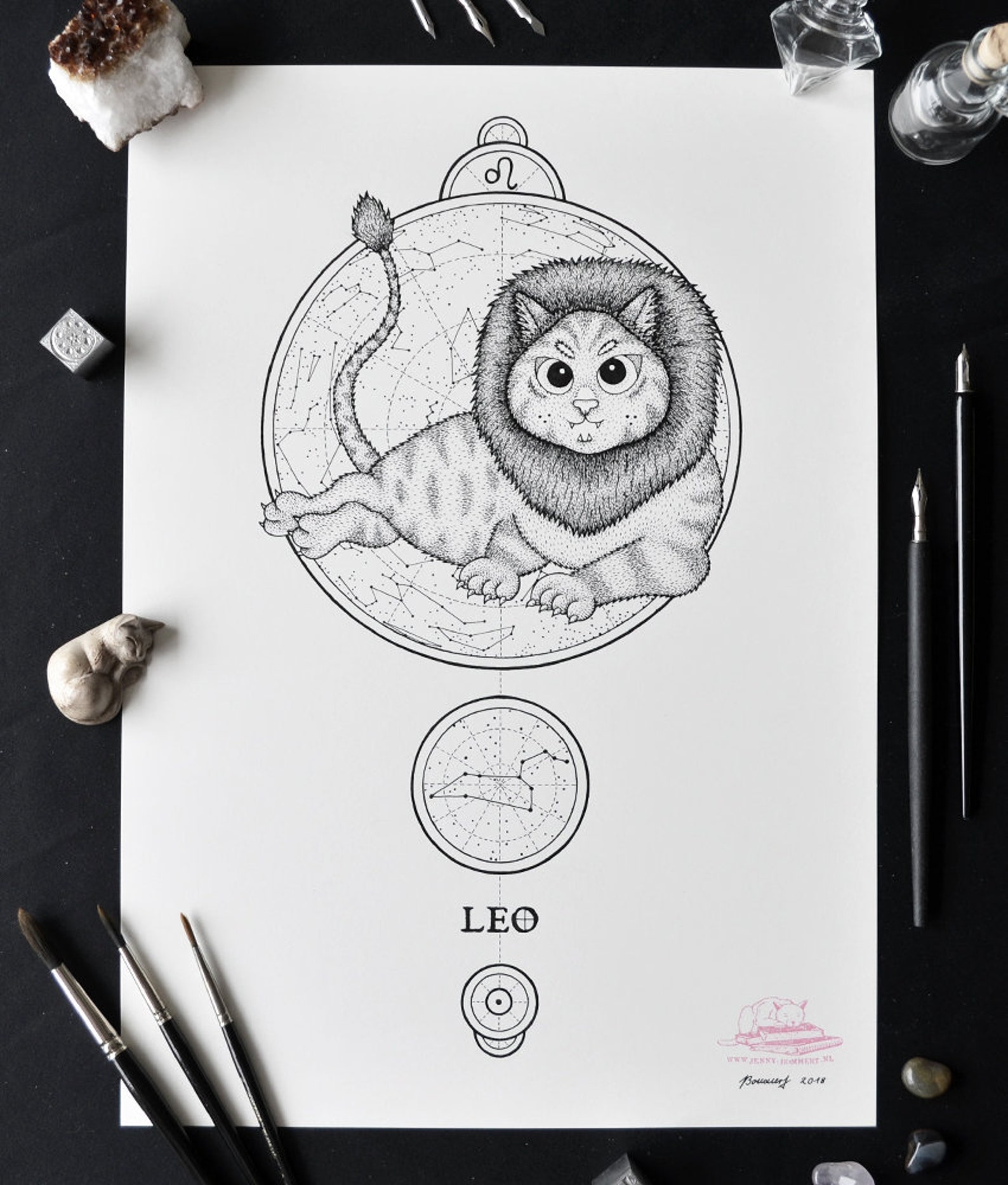 Zodiac Sign Leo Drawing Original Art Ginger Cat Lion Cat - Etsy