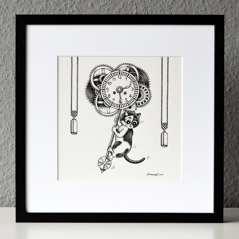 Catching Clockwork Original Art Steampunk Cat Time Travel | Etsy