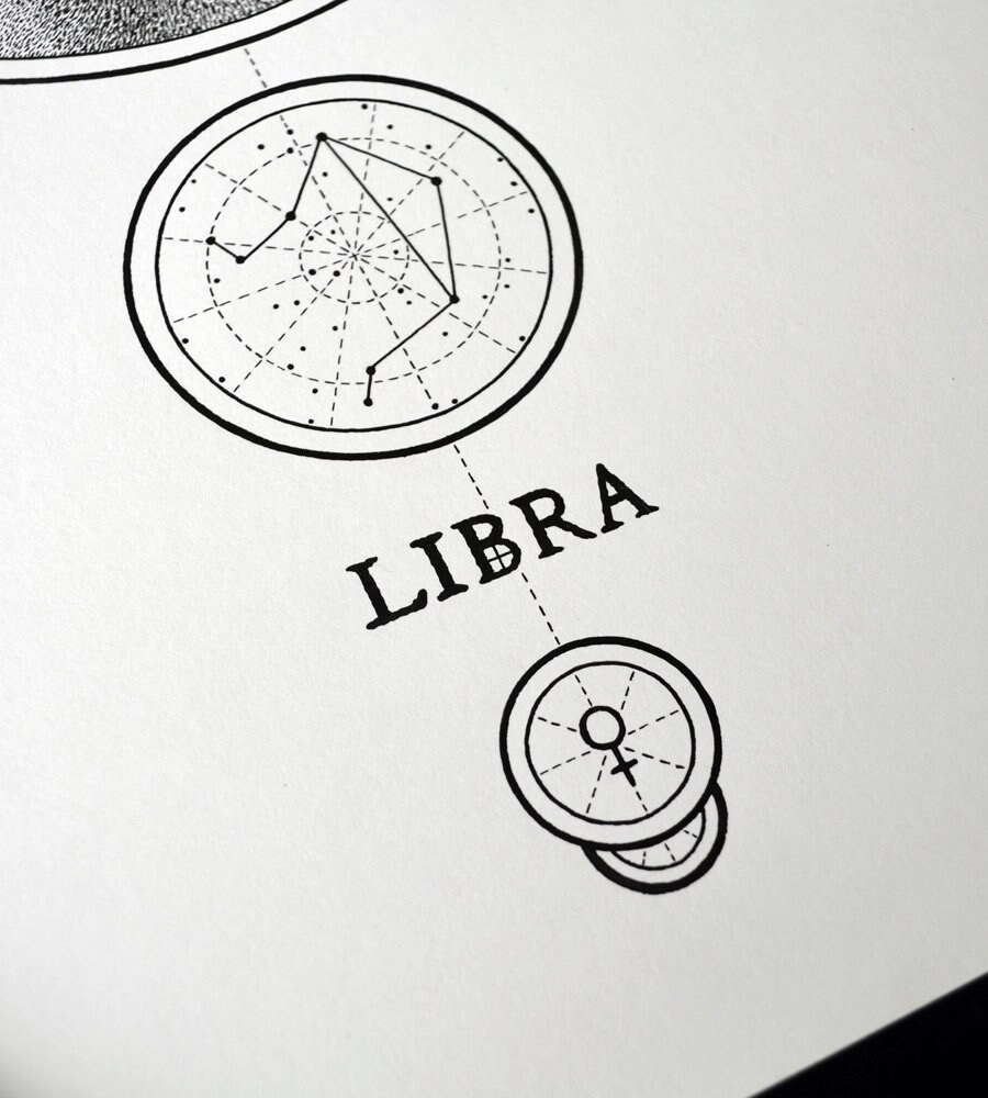 Zodiac Sign Libra Drawing Original Art, Tortoiseshell Cat, Libra Star ...