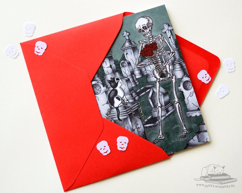 Gothic Thank You Card With Cat Beebie & Skeleton Flowers for - Etsy