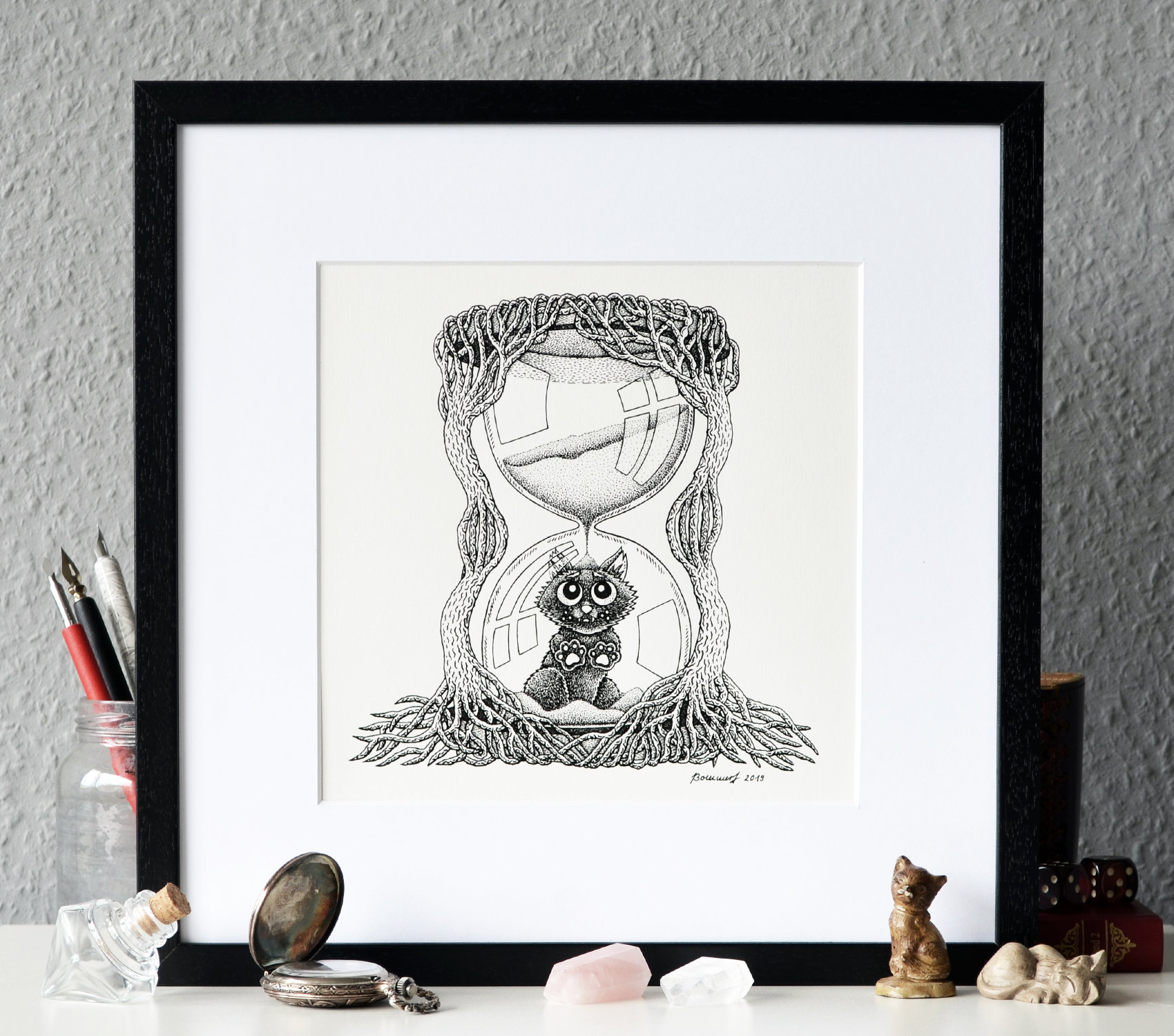 Pen & Ink Dark Art Tree Roots Feline Illustration Original Art ...