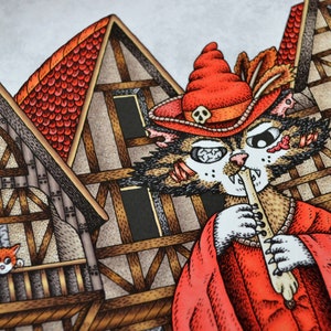 Pied Piper of Hamelin Art Print Fairy Tale Illustration, Tabby Cat ...