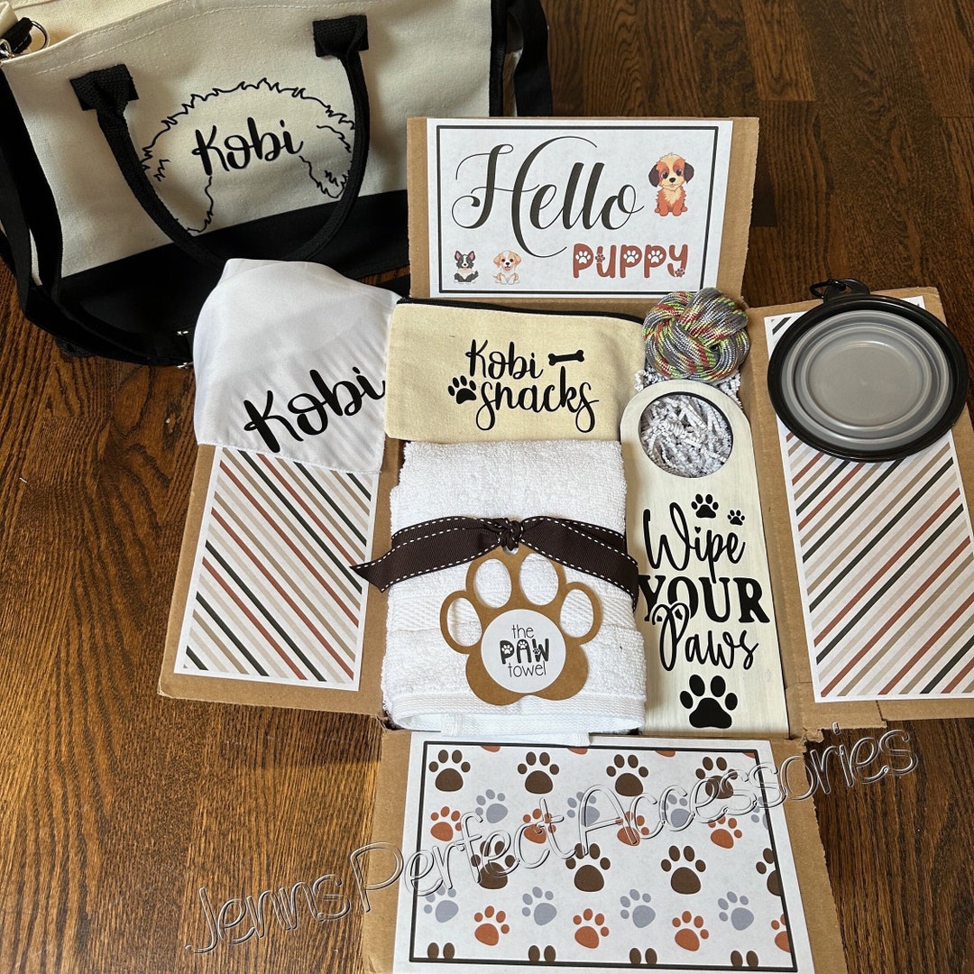 New Puppy Essential Kit, Dog Gift Box Personalized Basket, Hello Pupppy ...