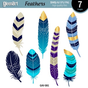 Tribal Feathers Clipart, Set of Feather Silhouettes, Digital Feathers ...