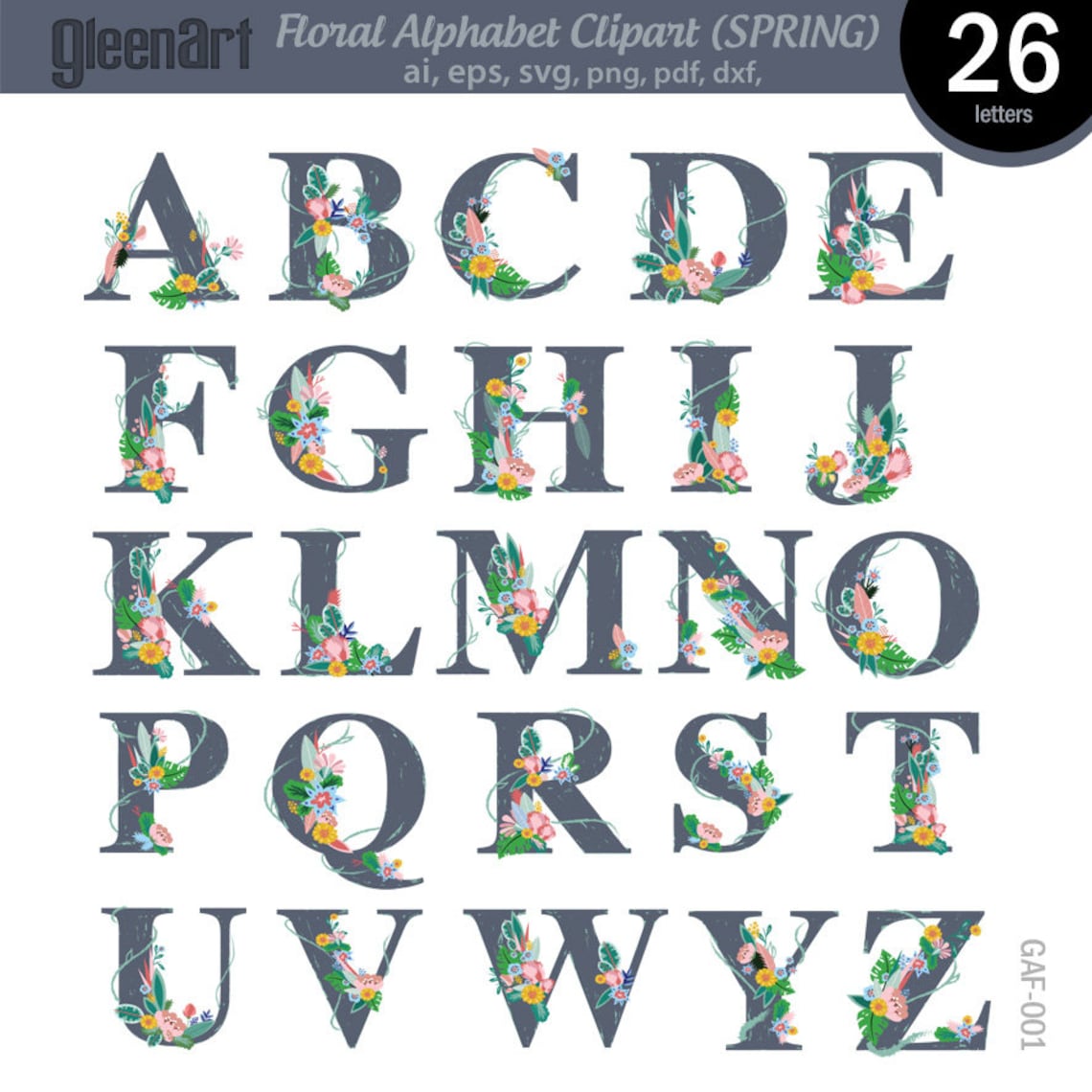 Floral Alphabet Clipart Digital Floral Letters Wedding | Etsy