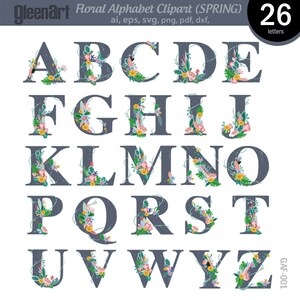 Floral Alphabet Clipart Digital Floral Letters Wedding Alphabet Floral ...