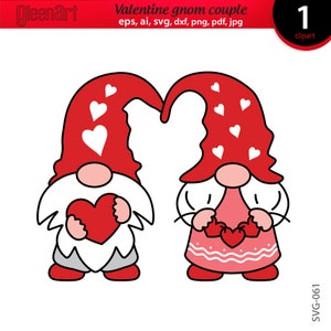 Valentine's Day Gnomes With Hearts, Valentine's Day Gnom Svg, Cute ...