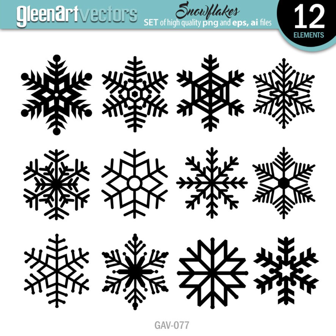 12 Christmas Digital Snowflakes / White Christmas Snowflake / | Etsy