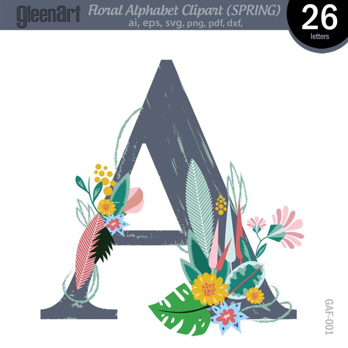 Floral Alphabet Clipart Digital Floral Letters Wedding | Etsy