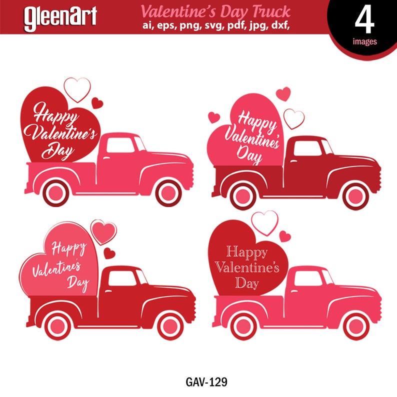 Valentine's Day Truck with Hearts Valentine's Day | Etsy