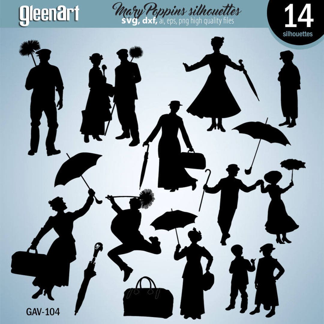 Mary Poppins Clipart Mary Poppins Umbrella Digital Clipart Vector Silhouettes Png Svg Dxf