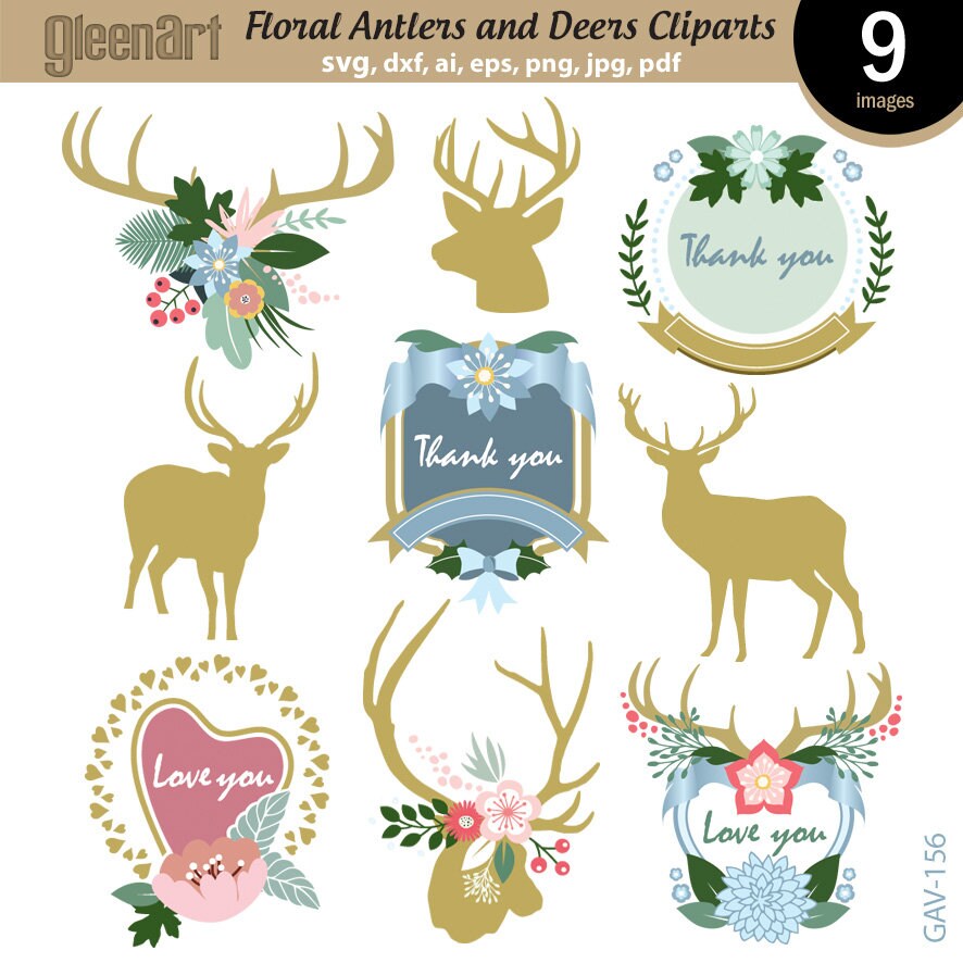 Floral Antlers and Deers Clipart Deer Antlers With Flowers | Etsy