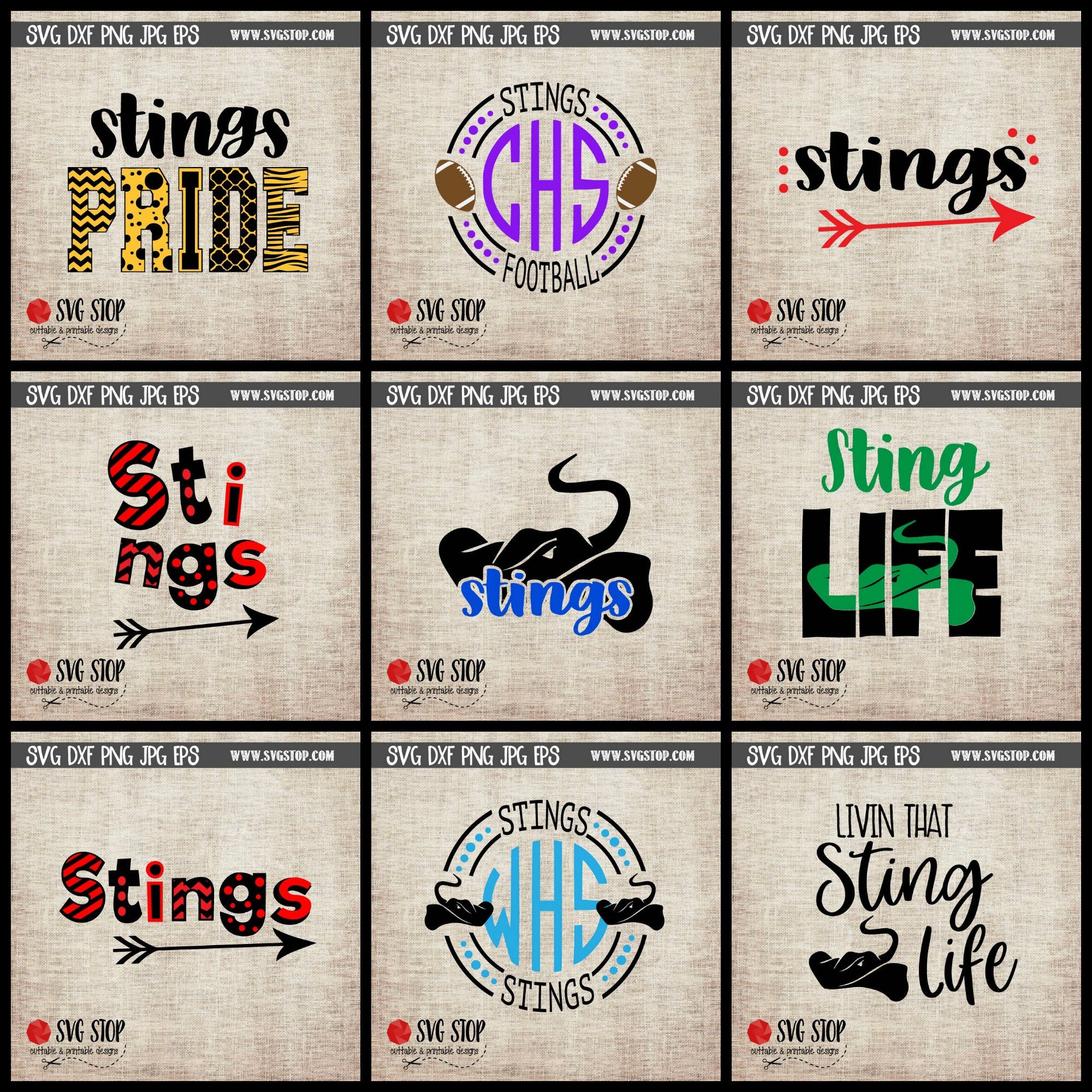 Stings Mascot Mini Bundle - SVG, DXF, PNG Jpg Eps - Clip Art Cut File ...