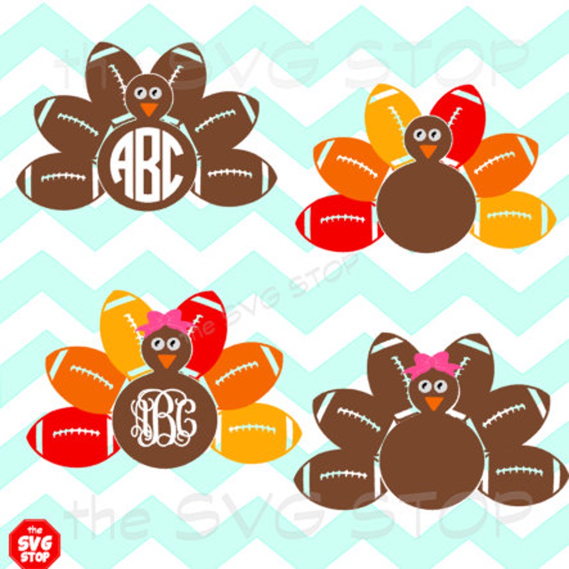 Monogram Football Turkey SVG DXF PNG Eps Files Clipart Cut - Etsy