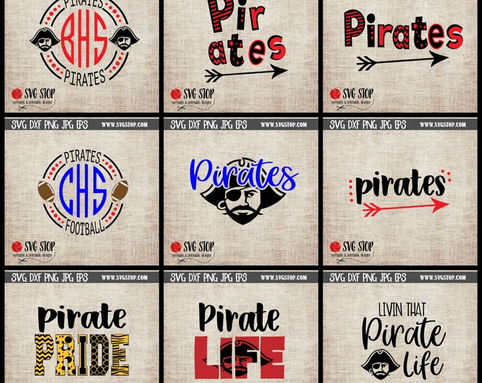 Pirates Mascot Mini Bundle SVG, DXF, PNG Jpg Eps Clip Art Cut File ...