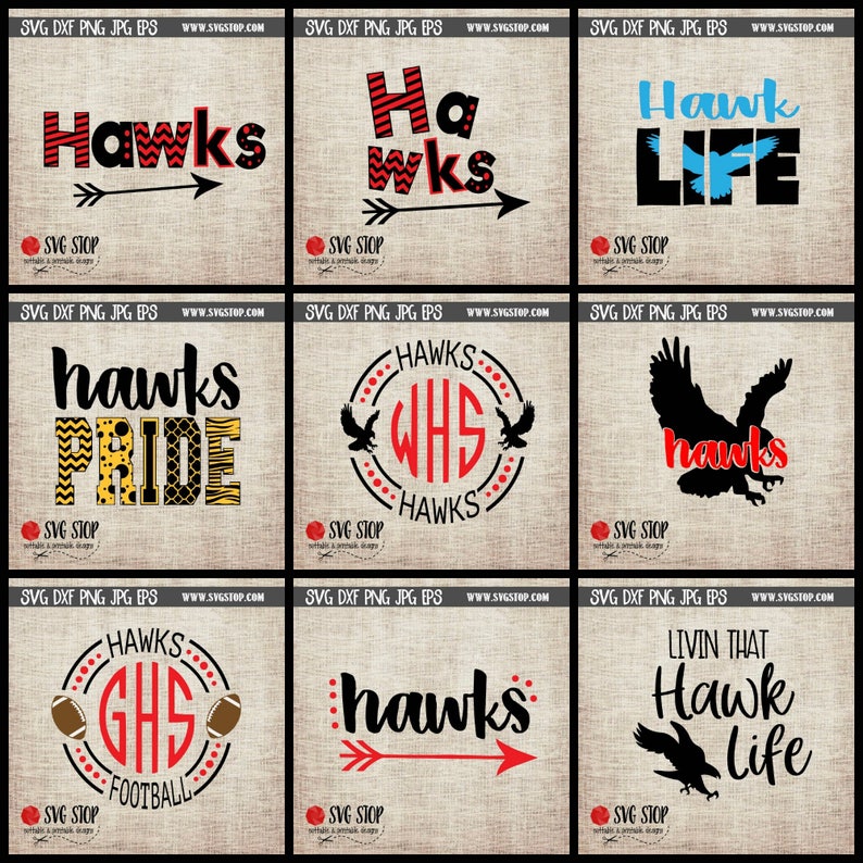 Hawks Mascot Mini Bundle - SVG, DXF, PNG, Jpg, Eps - Clip Art Cut File ...