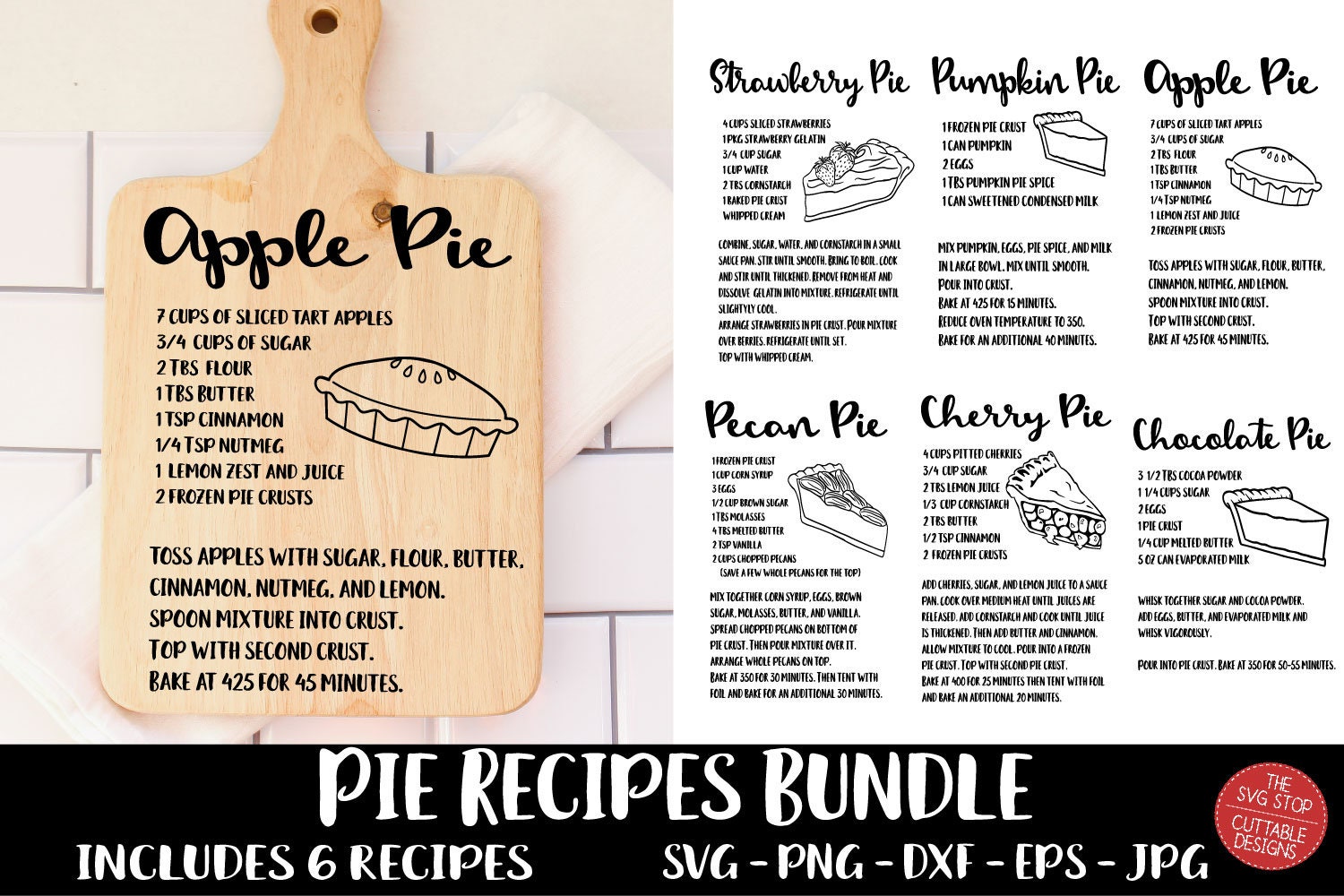 Pie Recipes SVG Bundle Apple Pie SVG Pumpkin Pie SVG - Etsy