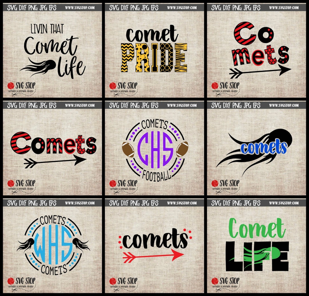 Comets Mascot Mini Bundle - SVG, DXF, PNG Jpg Eps - Clip Art Cut File ...