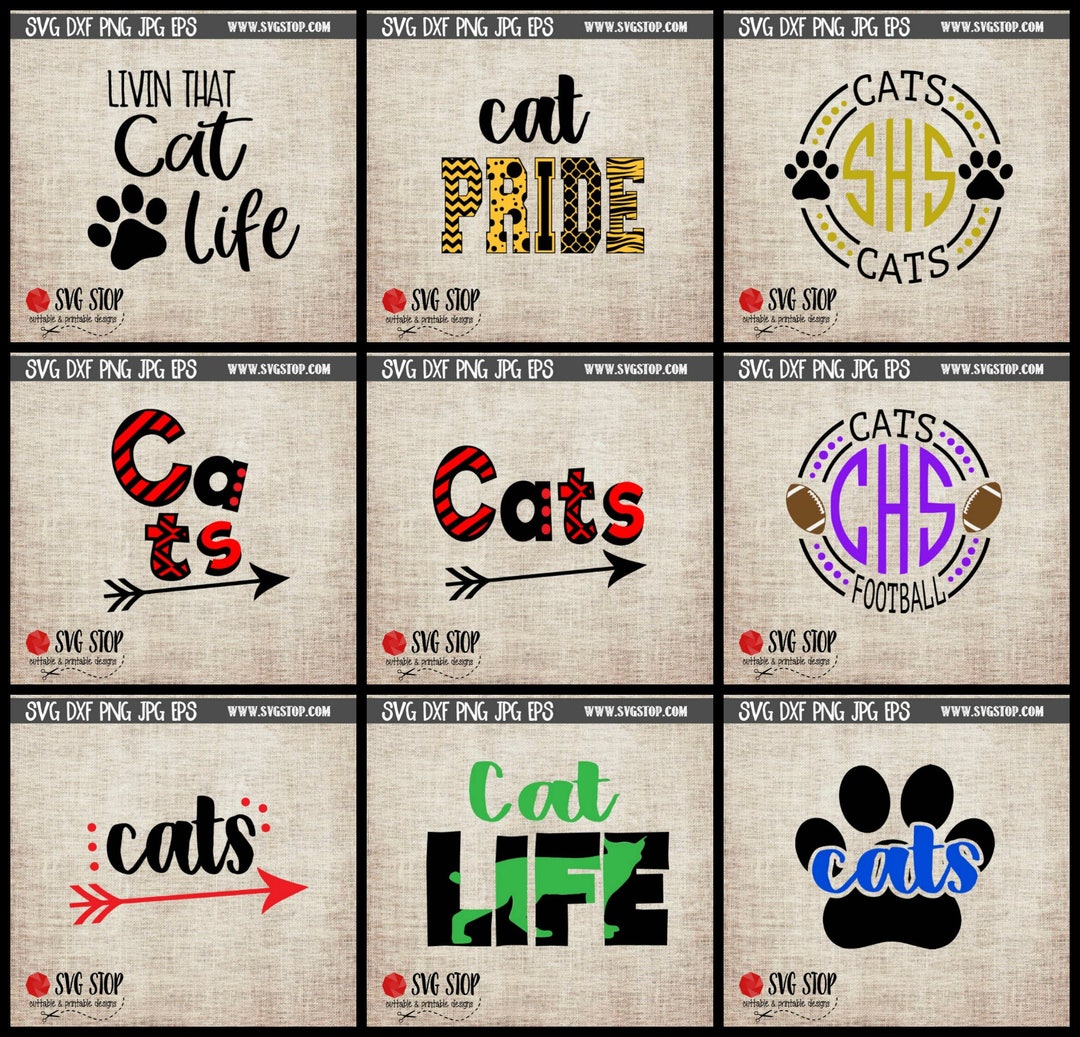 Cats Mascot Mini Bundle - SVG, DXF, PNG Jpg Eps - Clip Art Cut File ...