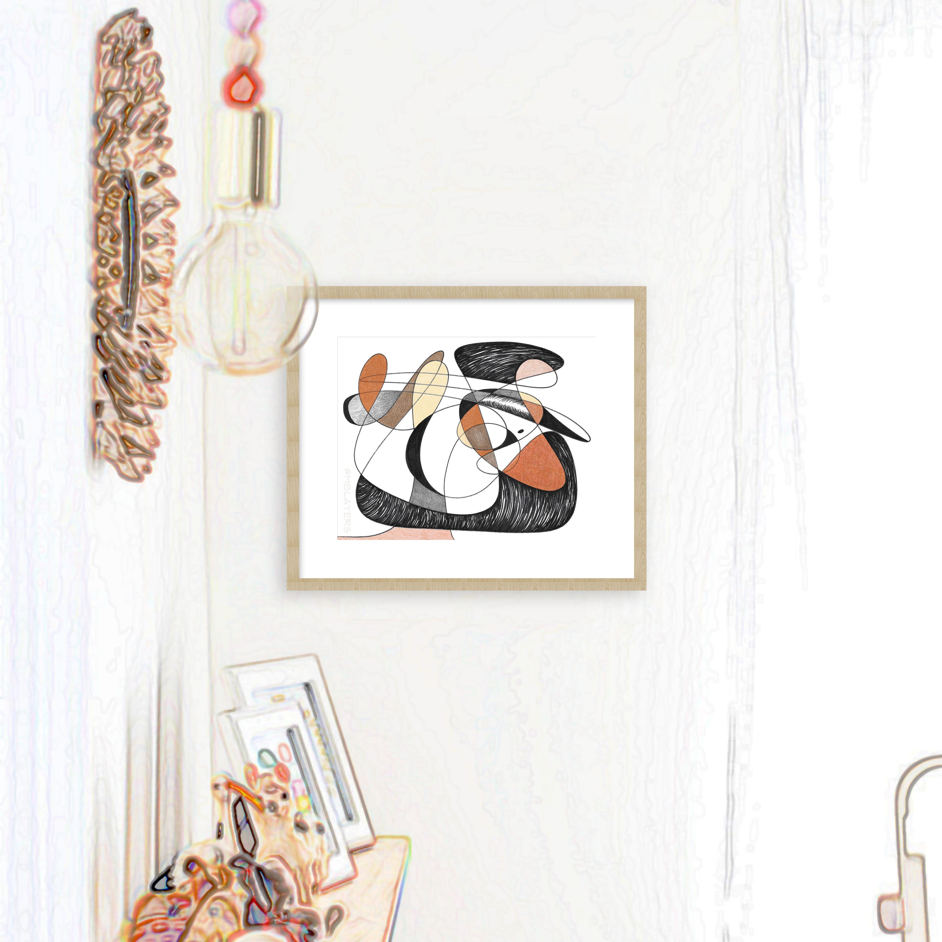 Mid Century Modern Bird Art Abstract Mcm Drawing Handmade - Etsy