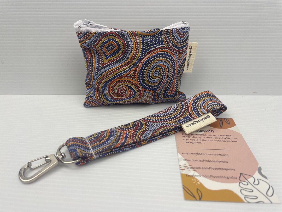 Indigenous Art Dot Print Orange Blue White Cotton Card Wallet: Keychain ...