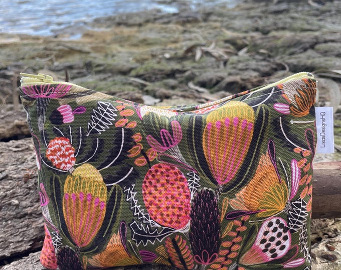Native Pink Protea Flowers Cotton Makeup Pouch Pencil Case Travel Bag ...