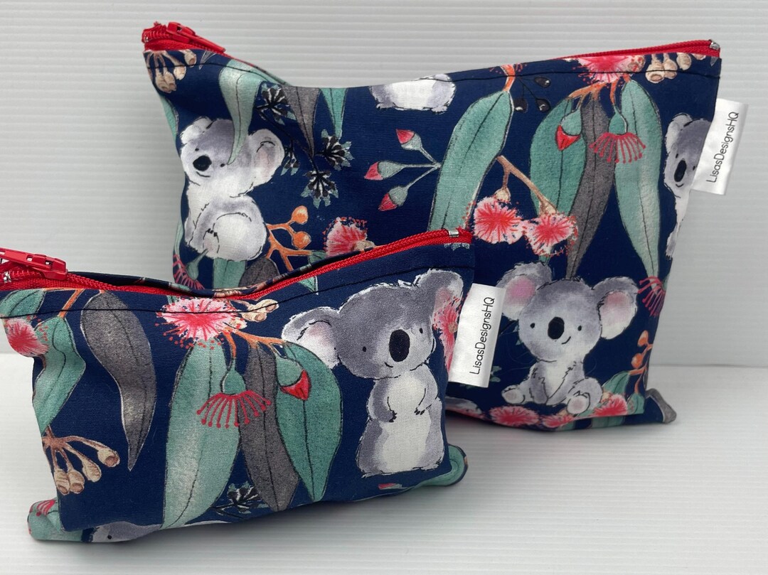 Cute Koala Bear on White or Navy Zipper Pouch: Australian Handmade ...