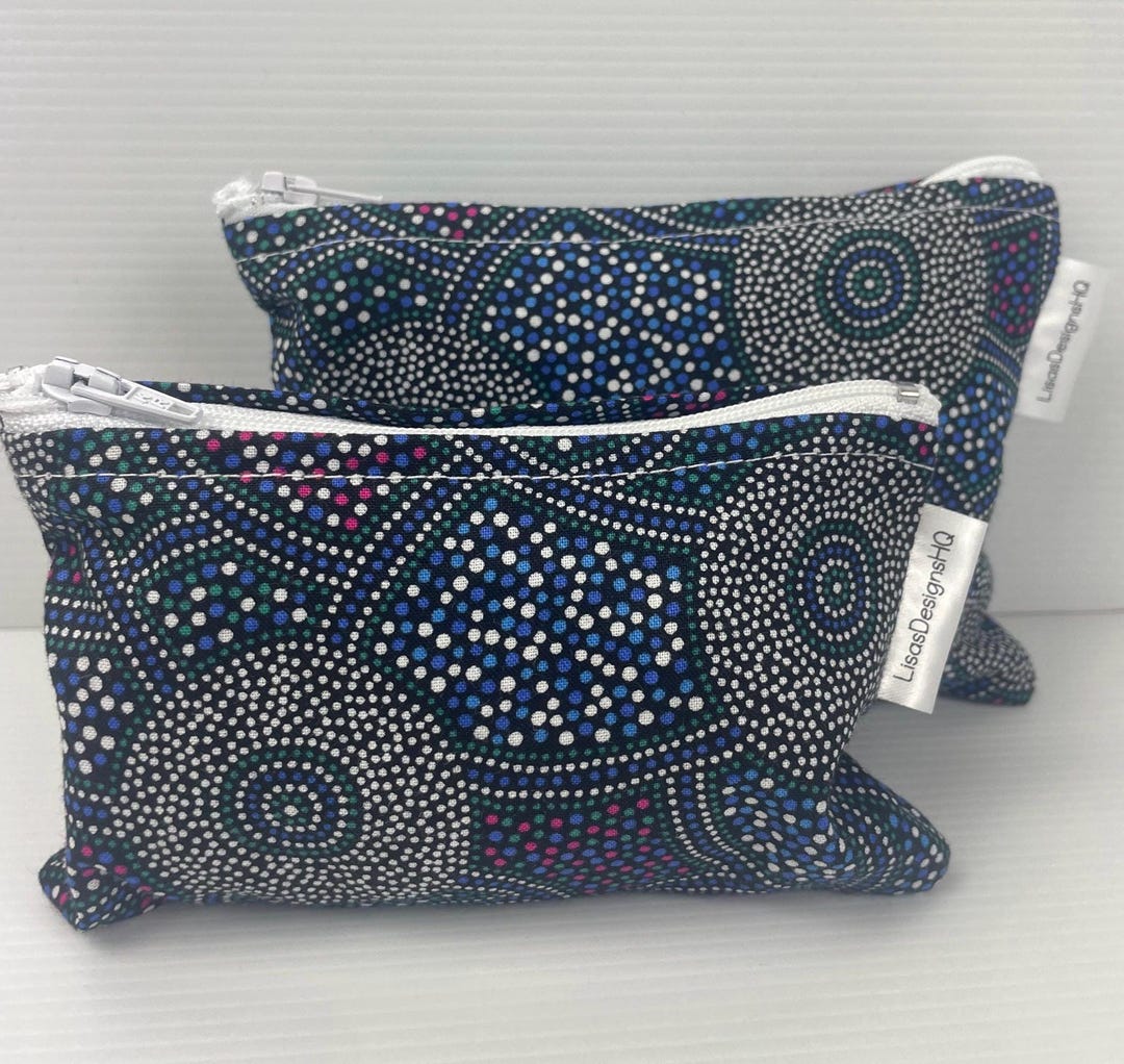 Navy Blue Indigenous Dot Aboriginal Print Organisation Pouch, Zipper ...