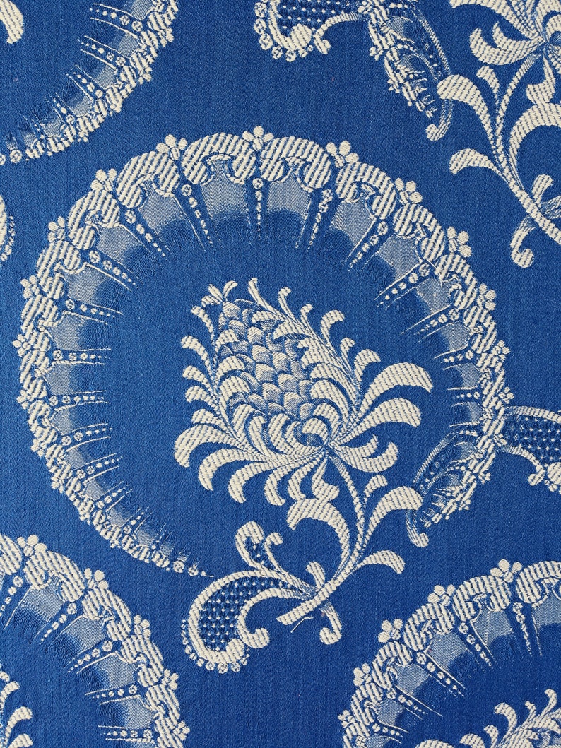 PRE-ORDER - Antique Ticking Fabric Historic Pomegranate Blue Jacquard ...