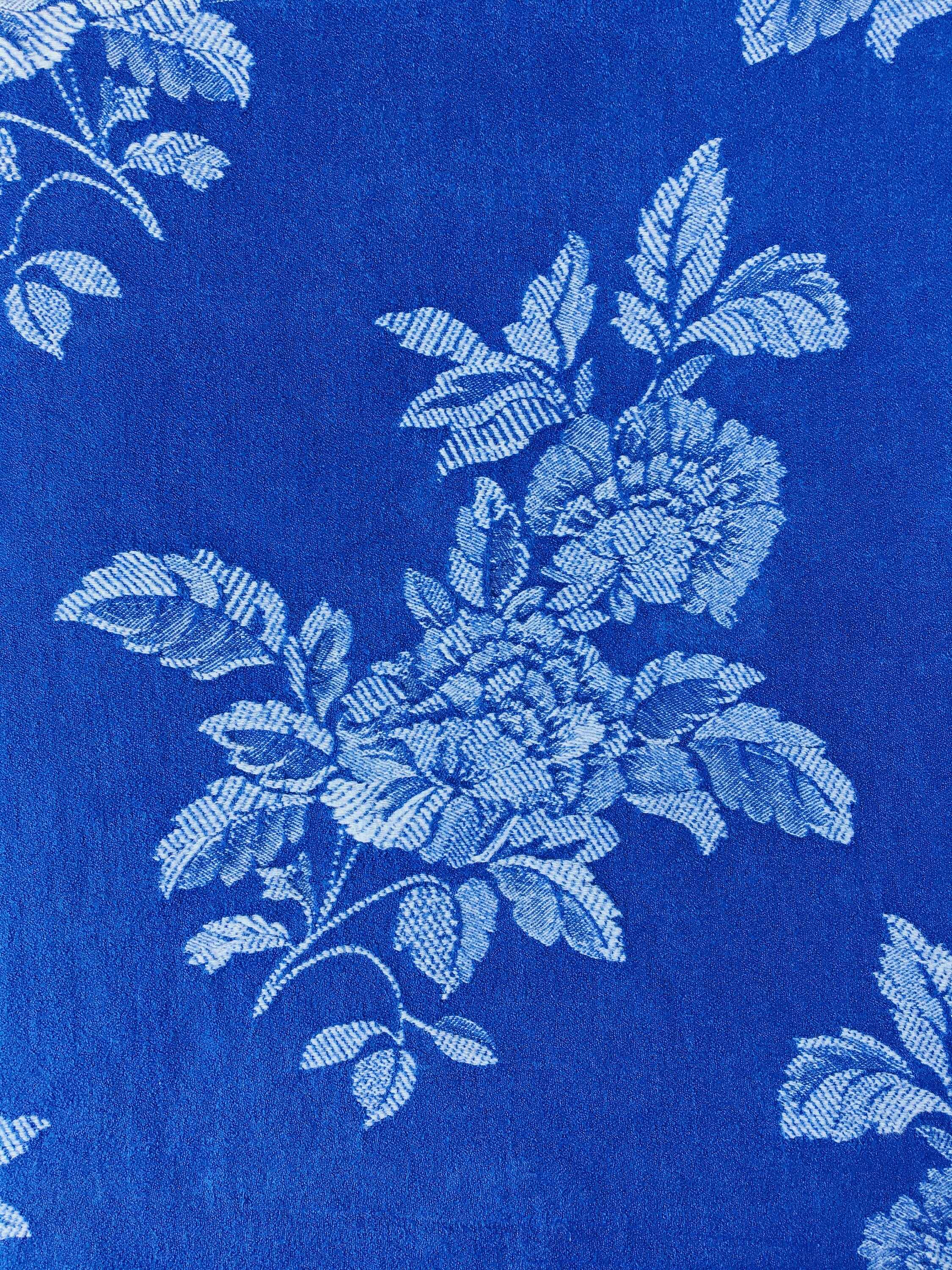 48"x19" Vintage Ticking Fabric Cobalt Blue Floral Pattern Sturdy Medium ...