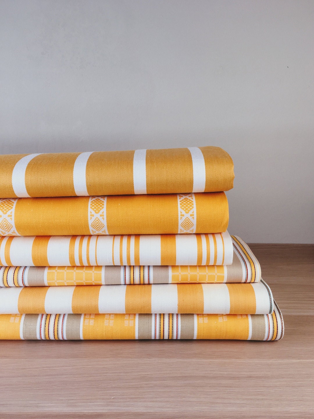 Choose! Antique Yellow Ticking Fabric Stripes Mid 1900s Cotton Yardage ...